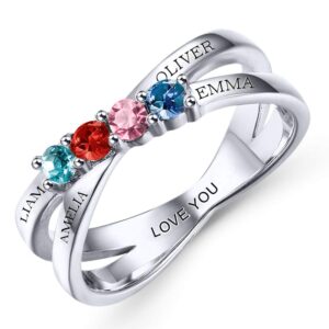 glamcarat personalized 925 sterling stacking silver ring mothers ring with 4 four birthstone custom name ring with 4 stones family engraved ring personalized jewelry for women (7)