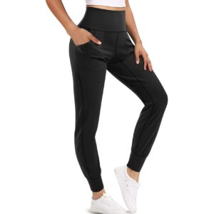 leinidina women’s jogger pants active high waisted sweatpants with pockets tapered casual lounge pants loose track cuff leggings (black, x-large)