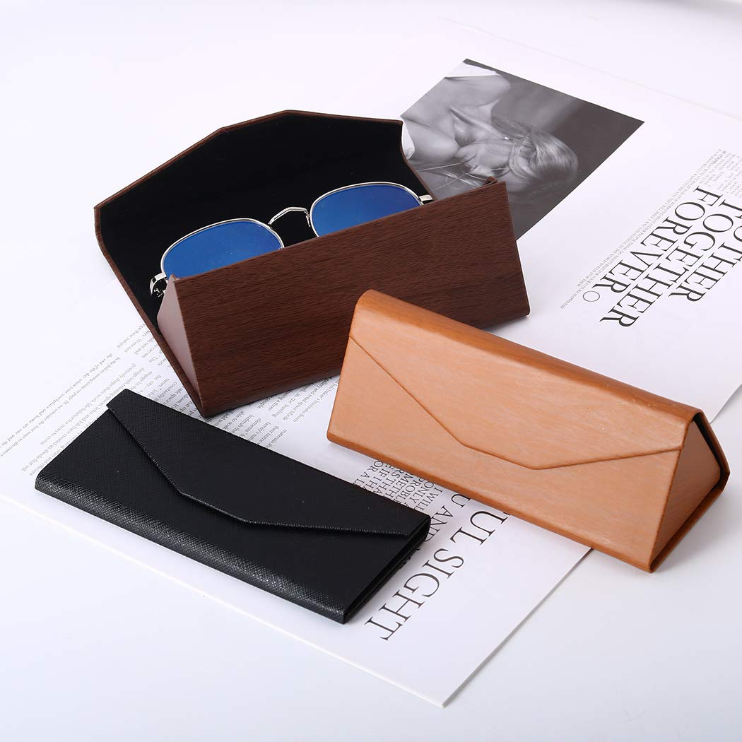 iGeyzoe Glasses Cases, Eyeglasses Case Hard Shell For Men Women, PU Folding Glasses Sunglasses Case Portable With Clean Cloth