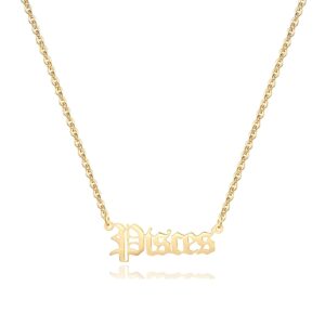 aimber 18k gold plated astrology necklace for women jewelry,12 zodiac pendant horoscope constellations necklace(letter,pisces)