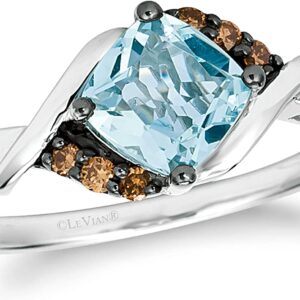 LE VIAN 5/8 Carat Cushion Cut Blue Aquamarine and Chocolate Diamond Twist Ring for Women in 14k White Gold (Fancy Brown, SI1-SI2) Anniversary Promise Ring Size 5.25