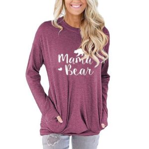 aelson women's casual mama bear printed round neck sweatshirt t-shirts tops blouse with pocket