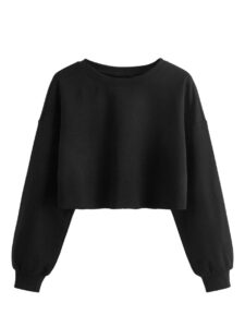 sweatyrocks women's casual long sleeve raw hem pullover crop tops sweatshirts black m