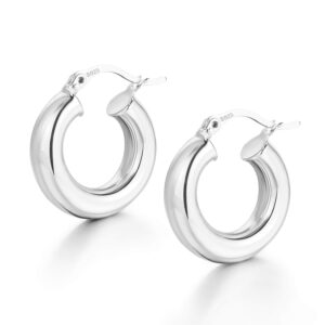 silver chunky hoop earrings thick hoops for women | 925 sterling silver post shiny polished round-tube lightweight hoop earrings for women girls, diameter 20mm