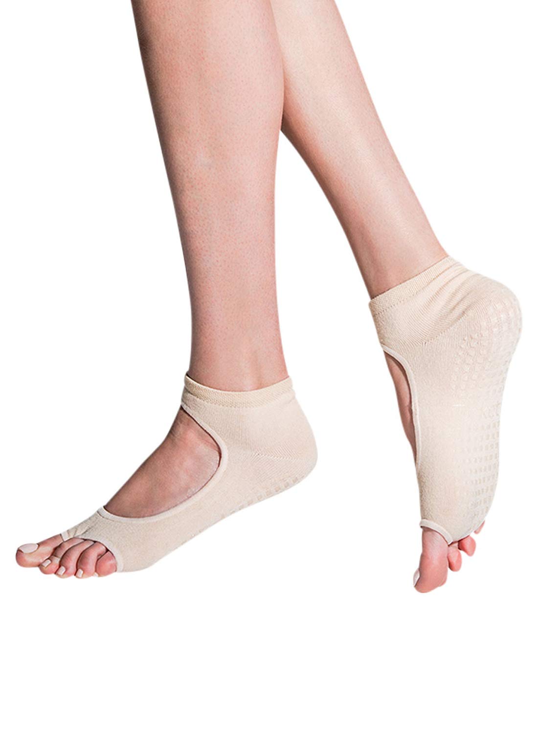 Tucketts Allegro Toeless Non-Slip Grip Socks - Anti Skid Yoga, Barre, Pilates, Home & Leisure, Pedicure - S/M - 1 pair Nude 5