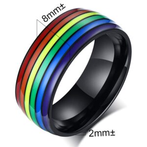 Nanafast 8mm Stainless Steel Enamel Rainbow LGBT Pride Ring for Lesbian & Gay LGBTQ Pride Wedding Engagement Band Black Size 7