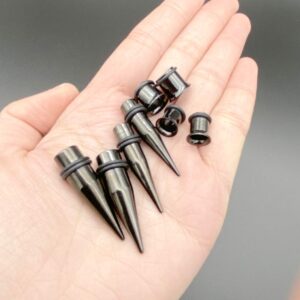 HEKEUOR 2 Pairs 1g 7mm + 9mm Steel Ear Screw Taper Tunnel Expander Stretching Kit Plugs Piercing