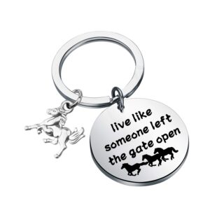 gzrlyf live like someone left the gate open horse keychain horse lover gifts equestrian gifts inspirational gifts (horse keychain)