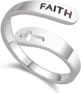 haoze inspirational gifts for women stainless steel silver cross faith ring open statement rings for women(faith)