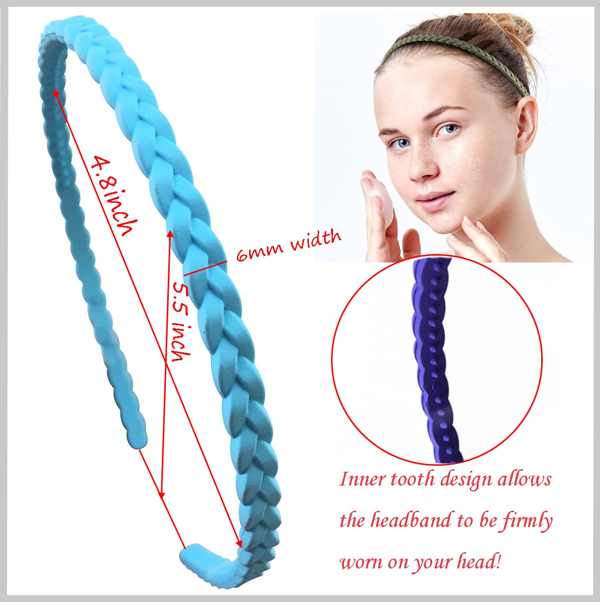 12pcs 6mm Thin Headbands for Girls Women Plastic Pigtail Sytle with Teeth Skinny Headbands for Kids Teens Lady