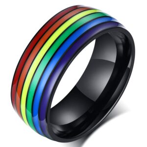 nanafast 8mm stainless steel enamel rainbow lgbt pride ring for lesbian & gay lgbtq pride wedding engagement band black size 7