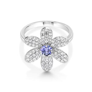 Gem Stone King 925 Sterling Silver 4MM Round Gemstone Birthstone Flower Ring For Women By Keren Hanan | Available in Size 5,6,7,8,9