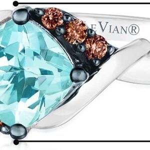 LE VIAN 5/8 Carat Cushion Cut Blue Aquamarine and Chocolate Diamond Twist Ring for Women in 14k White Gold (Fancy Brown, SI1-SI2) Anniversary Promise Ring Size 5.25