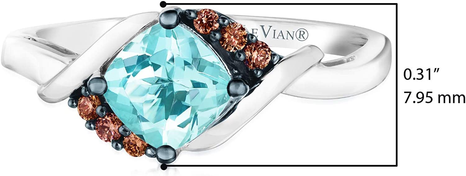 LE VIAN 5/8 Carat Cushion Cut Blue Aquamarine and Chocolate Diamond Twist Ring for Women in 14k White Gold (Fancy Brown, SI1-SI2) Anniversary Promise Ring Size 5.25