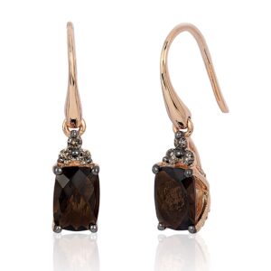 14K STRAWBERRY GOLD DIAMOND SMOKY QUARTZ EARRINGS