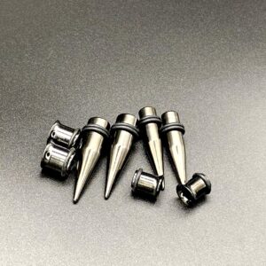 HEKEUOR 2 Pairs 1g 7mm + 9mm Steel Ear Screw Taper Tunnel Expander Stretching Kit Plugs Piercing