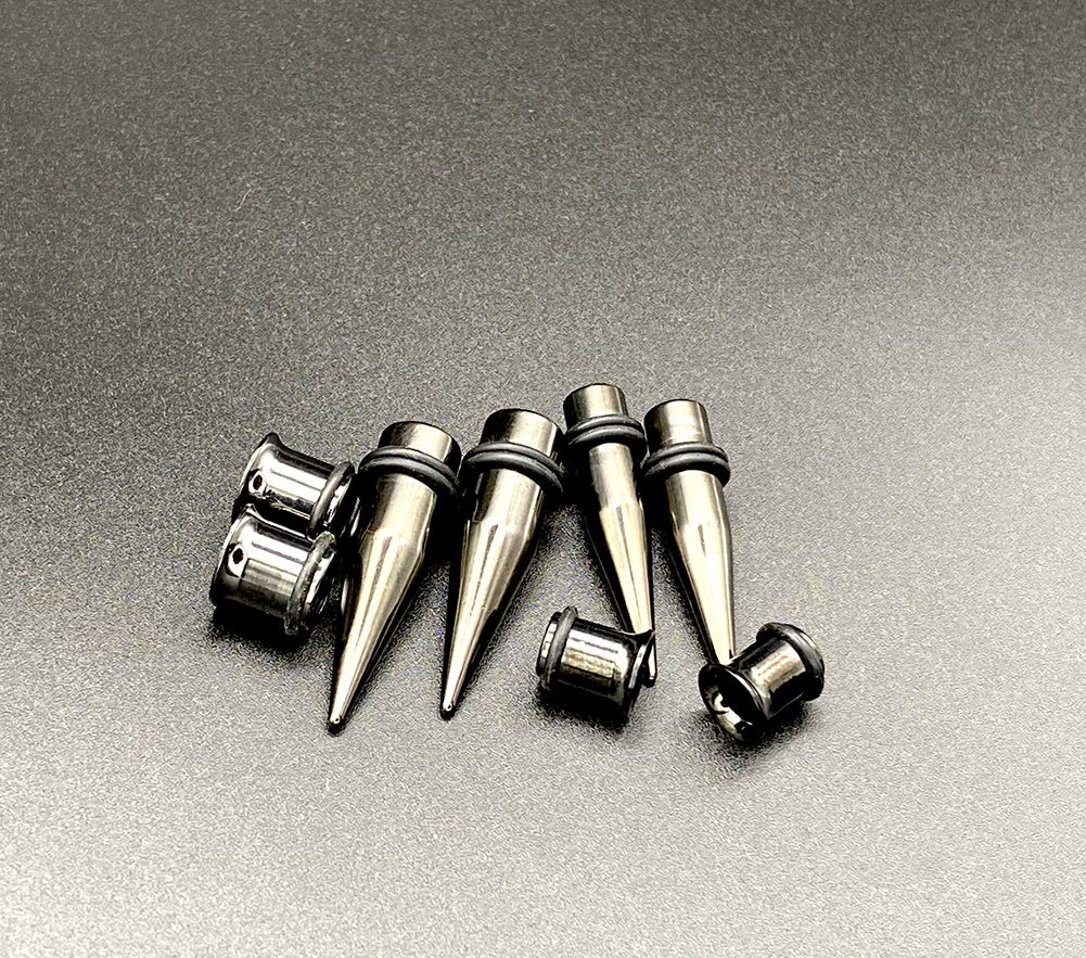 HEKEUOR 2 Pairs 1g 7mm + 9mm Steel Ear Screw Taper Tunnel Expander Stretching Kit Plugs Piercing