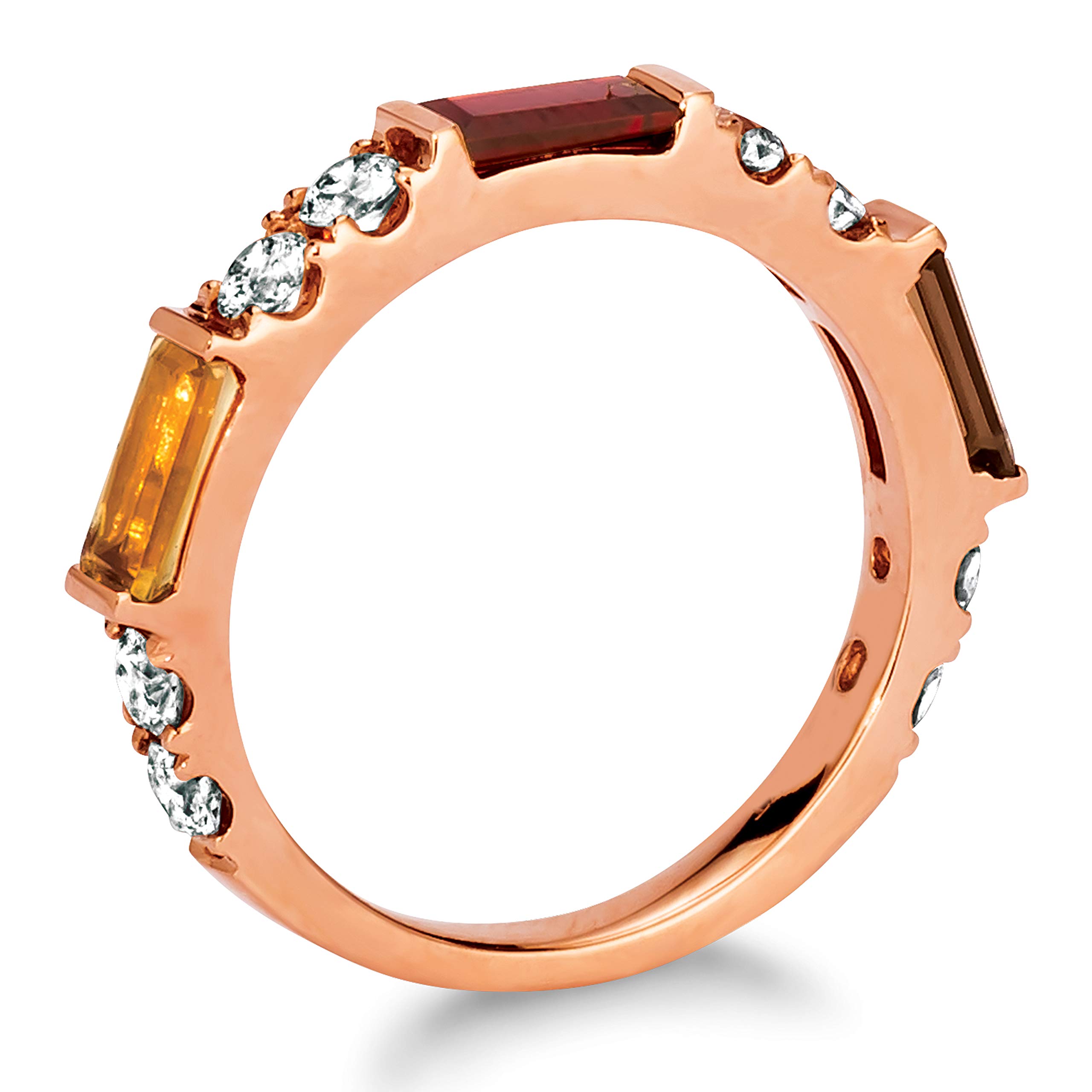 LE VIAN 14K Rose Gold, 5/8 Cttw Diamond, Citrine, Smoky Quartz & Garnet Channel Set Ring (Champagne Color, SI1-SI2) - Size 7