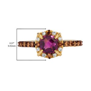 LE VIAN 2/5 Carat Diamond and 0.90 Carat Cushion Cut Garnet Halo Ring for Women in 14k Yellow Gold (Brown/H-I, SI1-SI2 / VS2-SI1, cttw) Promise Anniversary Ring Size 7.25