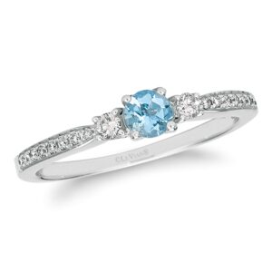 LE VIAN 14k White Gold Round Aquamarine and 1/6 Cttw Diamond Three Stone Ring (H-I Color, VS2-SI1 Clarity) Size 7-1/4