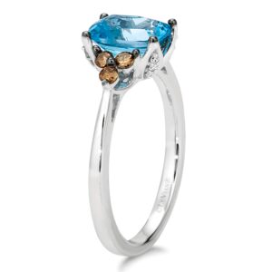 LE VIAN 1/4 Carat Diamond and 1 1/2 Carat Blue Topaz Flared Ring for Women in 14k White Gold (Fancy Brown/G-H, VS2-SI1, cttw) Promise Anniversary Ring Size 6.25