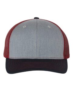 richardson snapback trucker cap adjustable heather grey/cardinal/navy