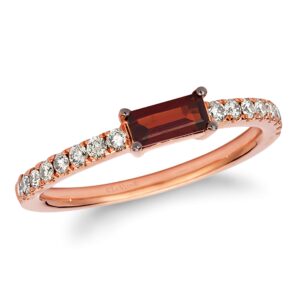 LeVian 14K Rose Gold Baguette Cut Red Garnet & 1/4 Cttw Diamond Ring (Champagne Color, SI1-SI2 Clarity) - Size 6-3/4