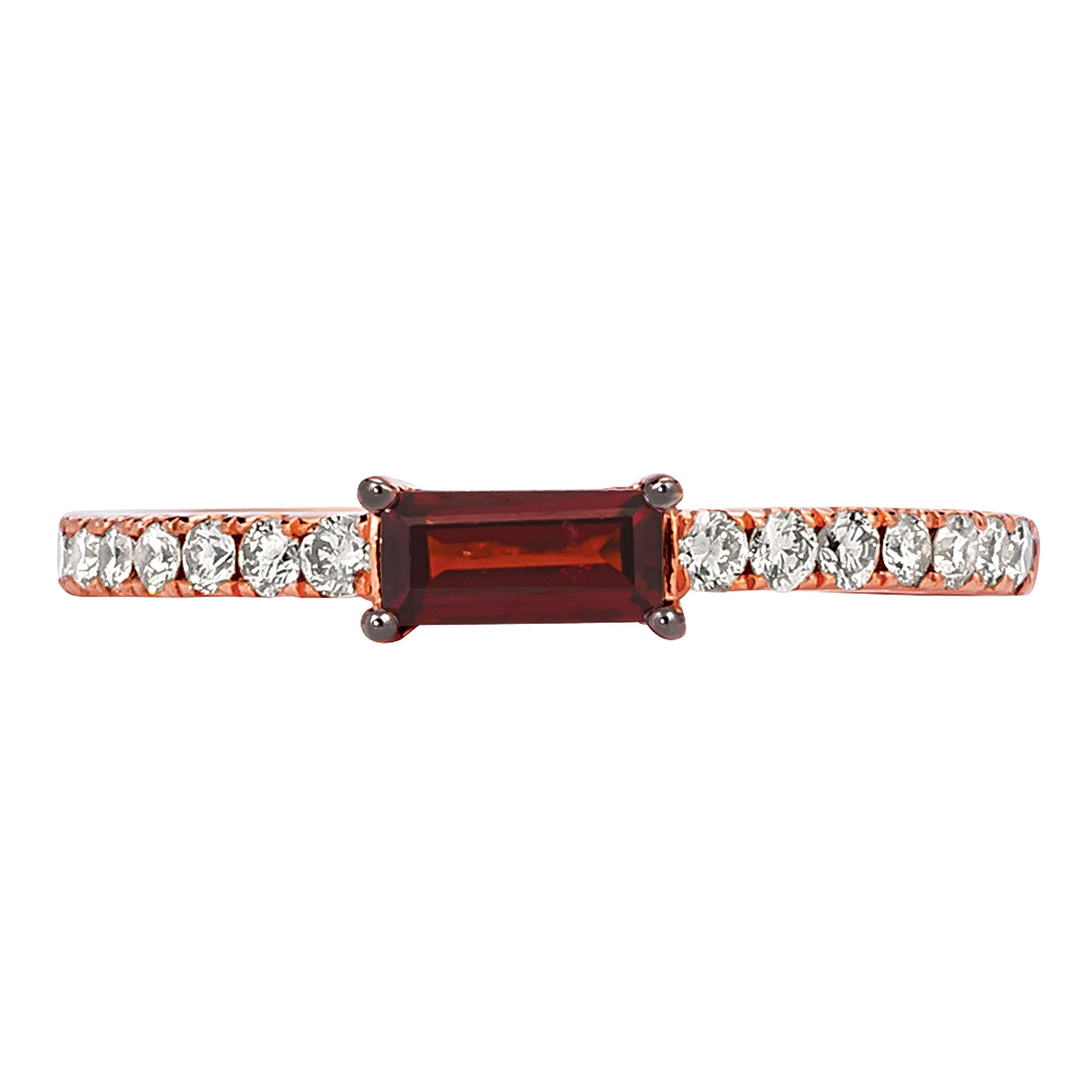 LeVian 14K Rose Gold Baguette Cut Red Garnet & 1/4 Cttw Diamond Ring (Champagne Color, SI1-SI2 Clarity) - Size 6-3/4