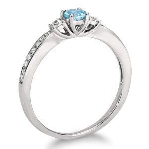 LE VIAN 14k White Gold Round Aquamarine and 1/6 Cttw Diamond Three Stone Ring (H-I Color, VS2-SI1 Clarity) Size 7-1/4