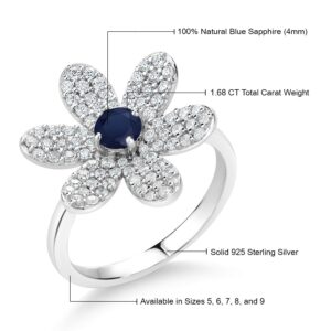 Gem Stone King 925 Sterling Silver 4MM Round Gemstone Birthstone Flower Ring For Women By Keren Hanan | Available in Size 5,6,7,8,9