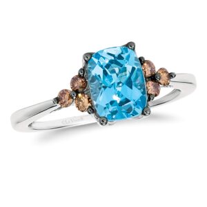 le vian 1/4 carat diamond and 1 1/2 carat blue topaz flared ring for women in 14k white gold (fancy brown/g-h, vs2-si1, cttw) promise anniversary ring size 6.25