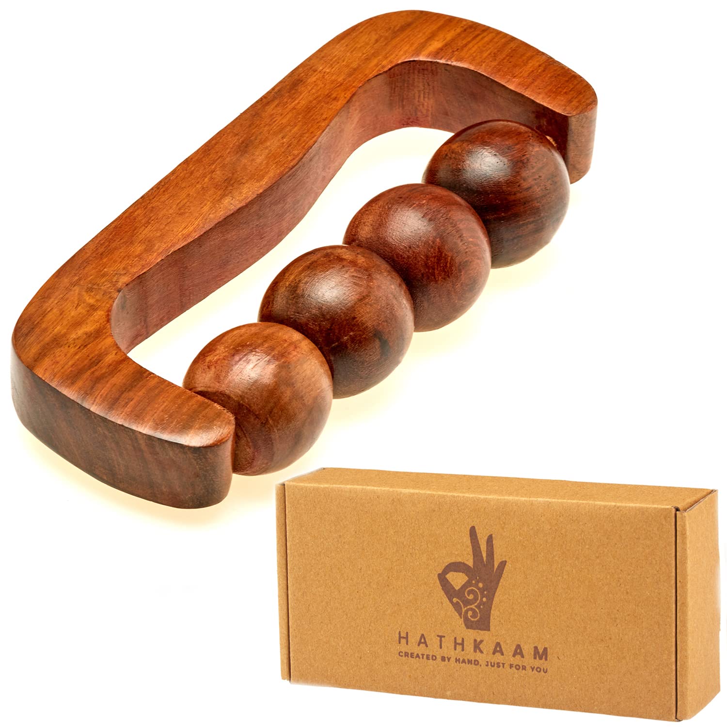 Hathkaam Wooden Massage Roller, 7" Rosewood Unisex Handheld Massager Roller for Full Body Pain Relief, Back, Neck & Shoulder, Pain Acupressure Deep Tissue 4 Wheel Massage Therapy Equipment