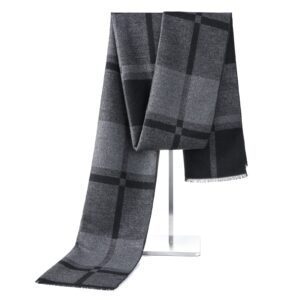 American Trends Mens Winter Warm Cashmere Scarf Plaid Tassel Scarf for Men Soft Long Cotton Scarves Black Grey Square