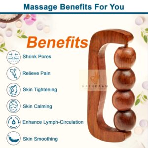 Hathkaam Wooden Massage Roller, 7" Rosewood Unisex Handheld Massager Roller for Full Body Pain Relief, Back, Neck & Shoulder, Pain Acupressure Deep Tissue 4 Wheel Massage Therapy Equipment