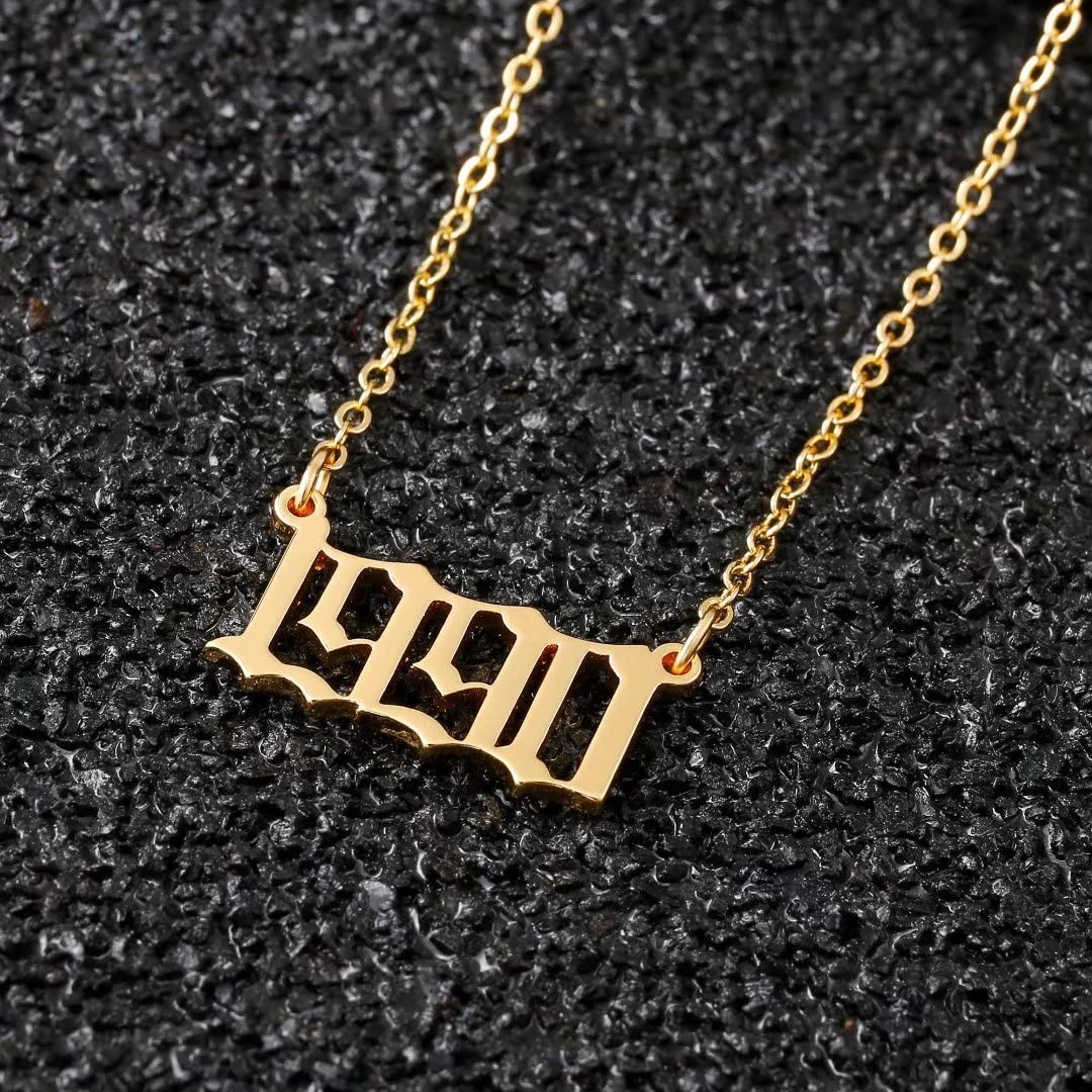 M MOOHAM 1990 Necklace Birth Year Necklace, Old English Birth Year Number Pendant Gold Necklace Gifts for Women Men Birthday Anniversary Wife, 1990 Necklace 90s Jewelry for Women