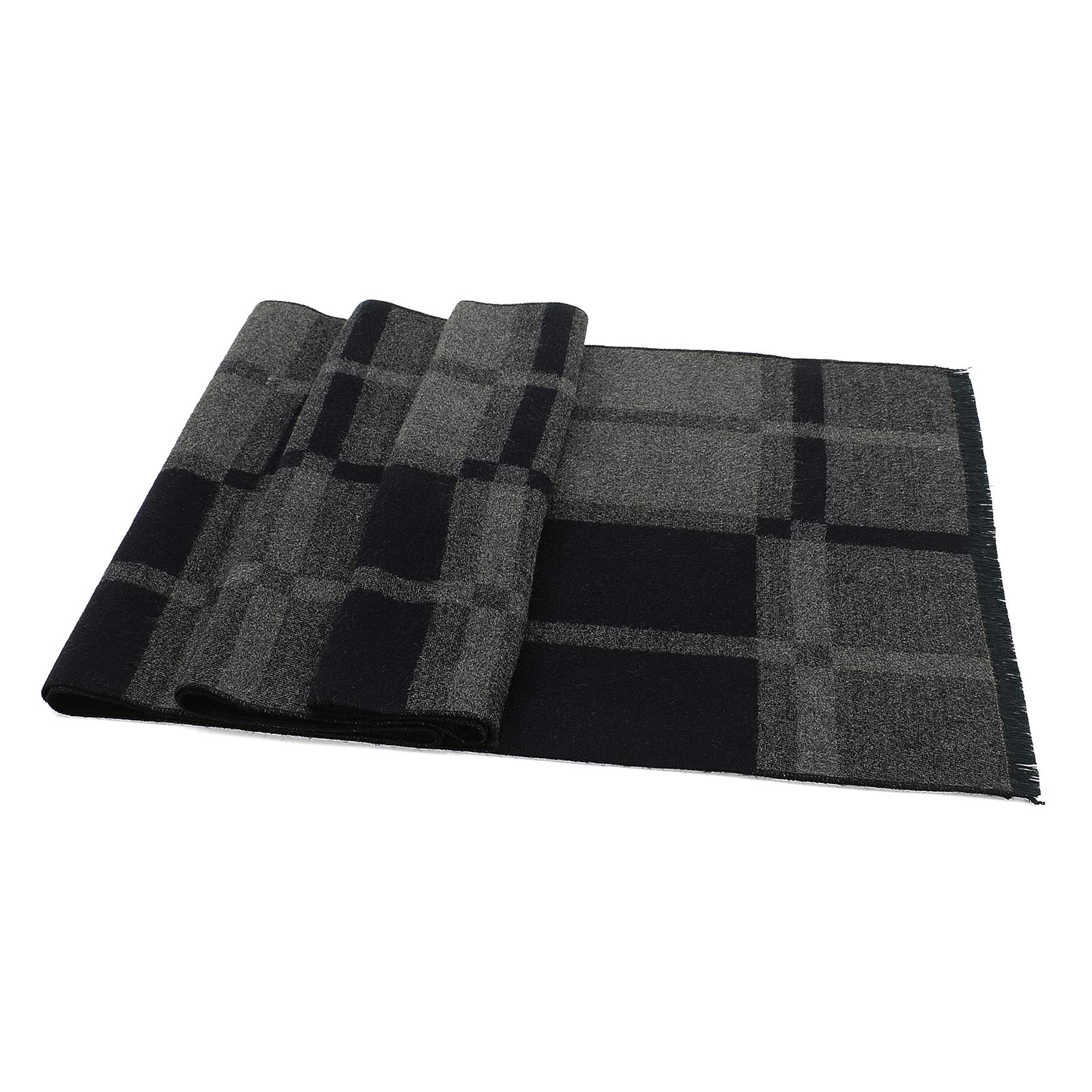 American Trends Mens Winter Warm Cashmere Scarf Plaid Tassel Scarf for Men Soft Long Cotton Scarves Black Grey Square