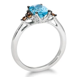 LE VIAN 1/4 Carat Diamond and 1 1/2 Carat Blue Topaz Flared Ring for Women in 14k White Gold (Fancy Brown/G-H, VS2-SI1, cttw) Promise Anniversary Ring Size 6.25