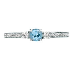 le vian 14k white gold round aquamarine and 1/6 cttw diamond three stone ring (h-i color, vs2-si1 clarity) size 7-1/4