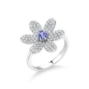 gem stone king 925 sterling silver 4mm round gemstone birthstone flower ring for women by keren hanan | available in size 5,6,7,8,9