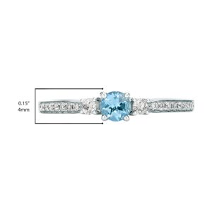 LE VIAN 14k White Gold Round Aquamarine and 1/6 Cttw Diamond Three Stone Ring (H-I Color, VS2-SI1 Clarity) Size 7-1/4