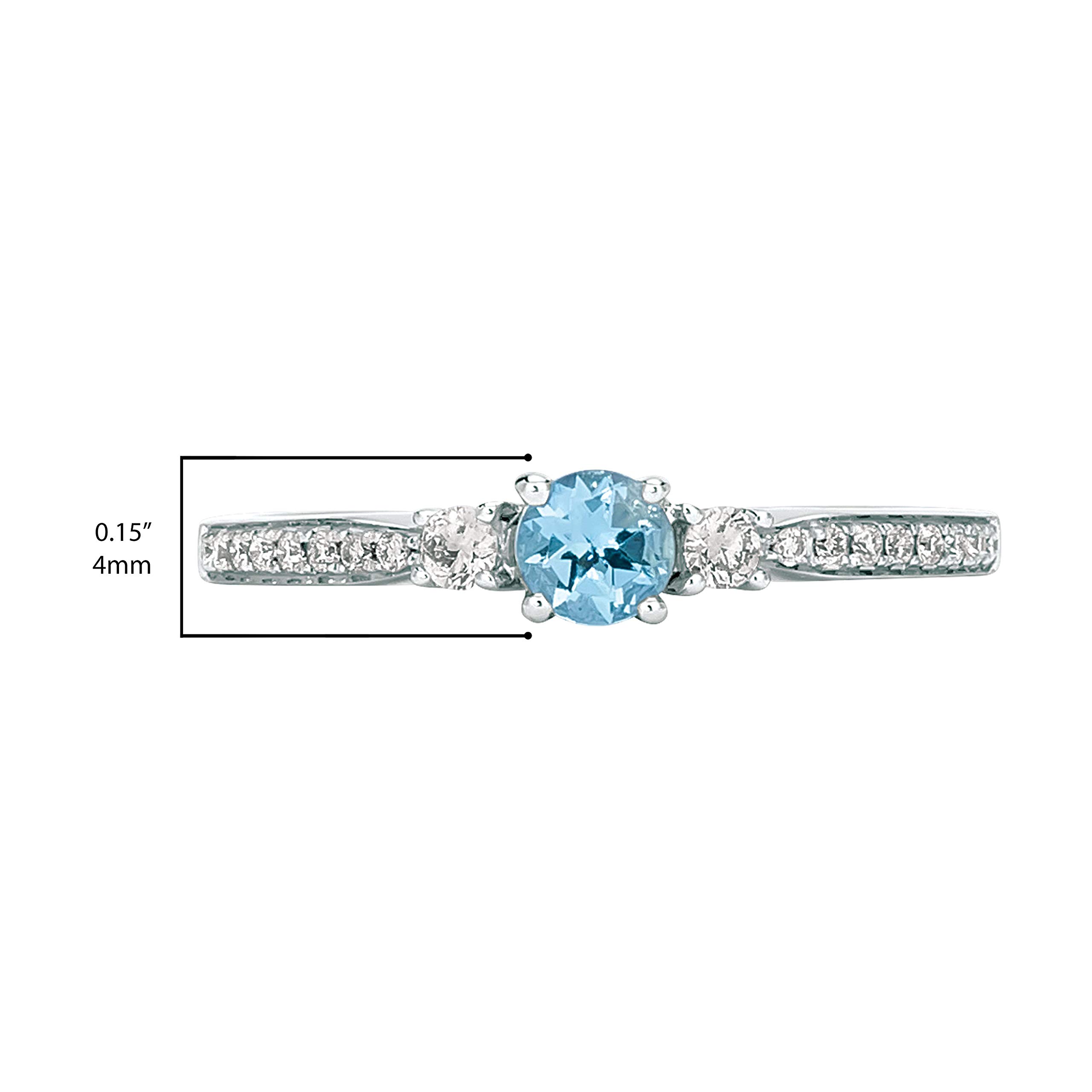 LE VIAN 14k White Gold Round Aquamarine and 1/6 Cttw Diamond Three Stone Ring (H-I Color, VS2-SI1 Clarity) Size 7-1/4