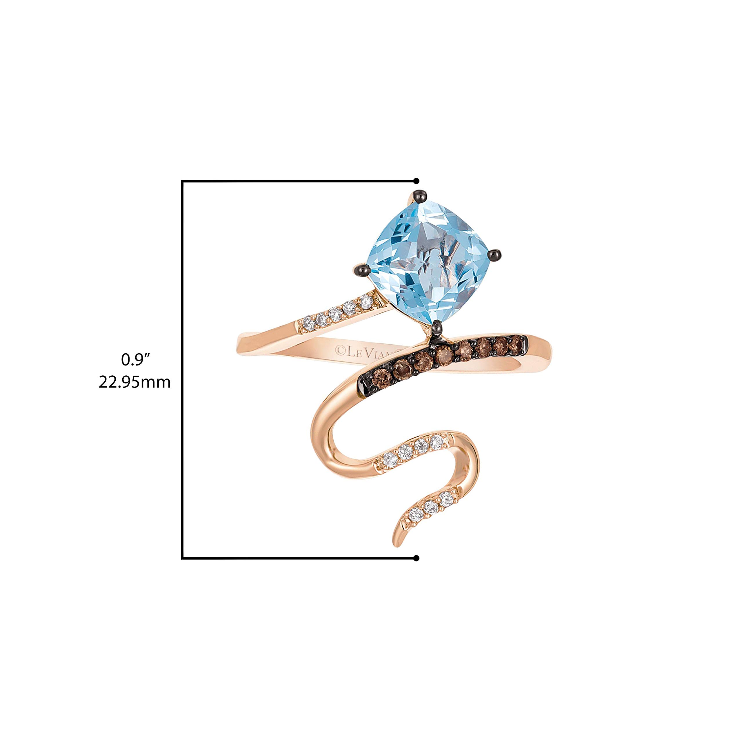 LE VIAN 1/10 Carat Diamond and 1 1/5 Carat Cushion Cut Blue Aquamarine Snake Ring for Women in 14k Rose Gold (Fancy Brown/G-H, VS2-SI1, cttw) Promise Anniversary Ring Size 6.5