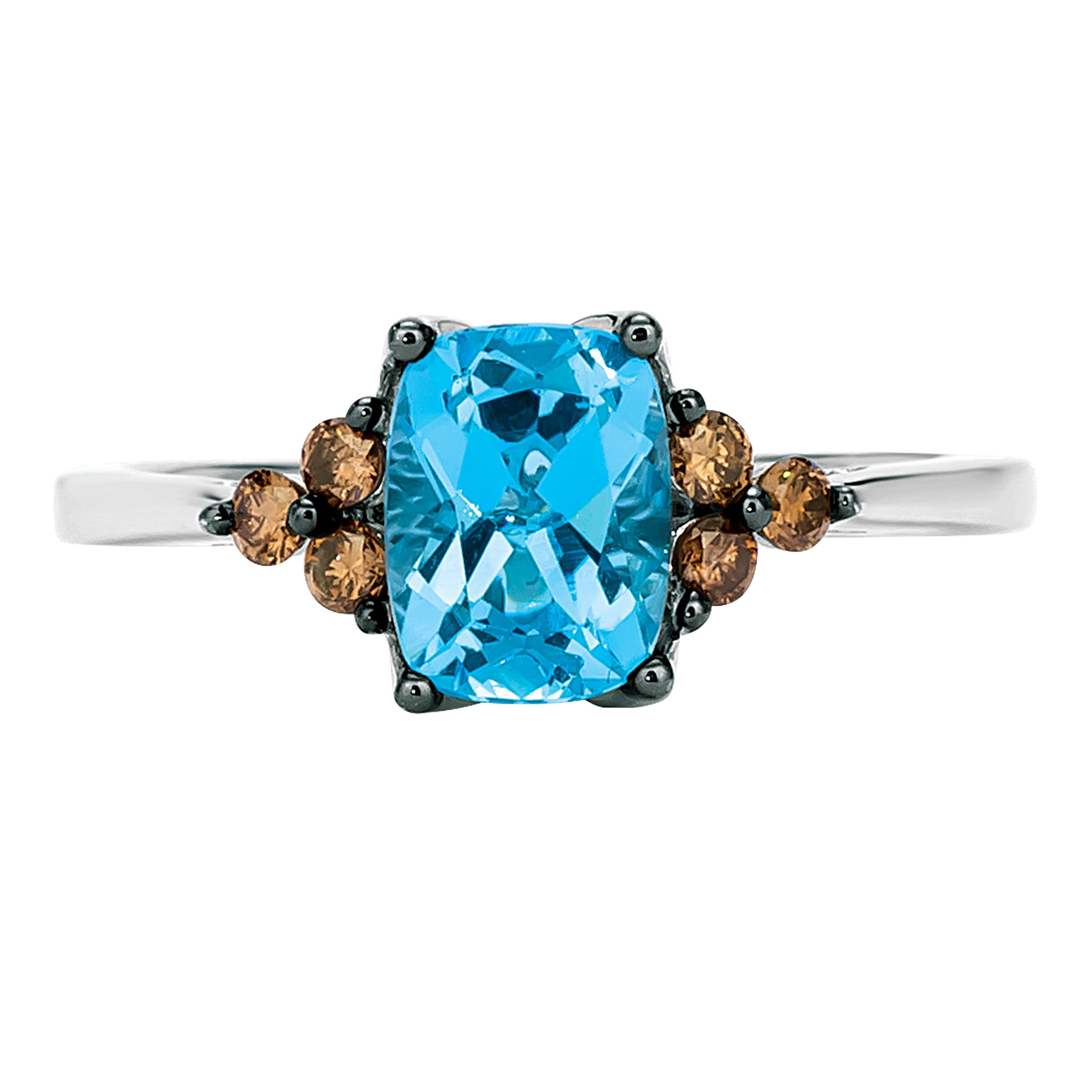 LE VIAN 1/4 Carat Diamond and 1 1/2 Carat Blue Topaz Flared Ring for Women in 14k White Gold (Fancy Brown/G-H, VS2-SI1, cttw) Promise Anniversary Ring Size 6.25