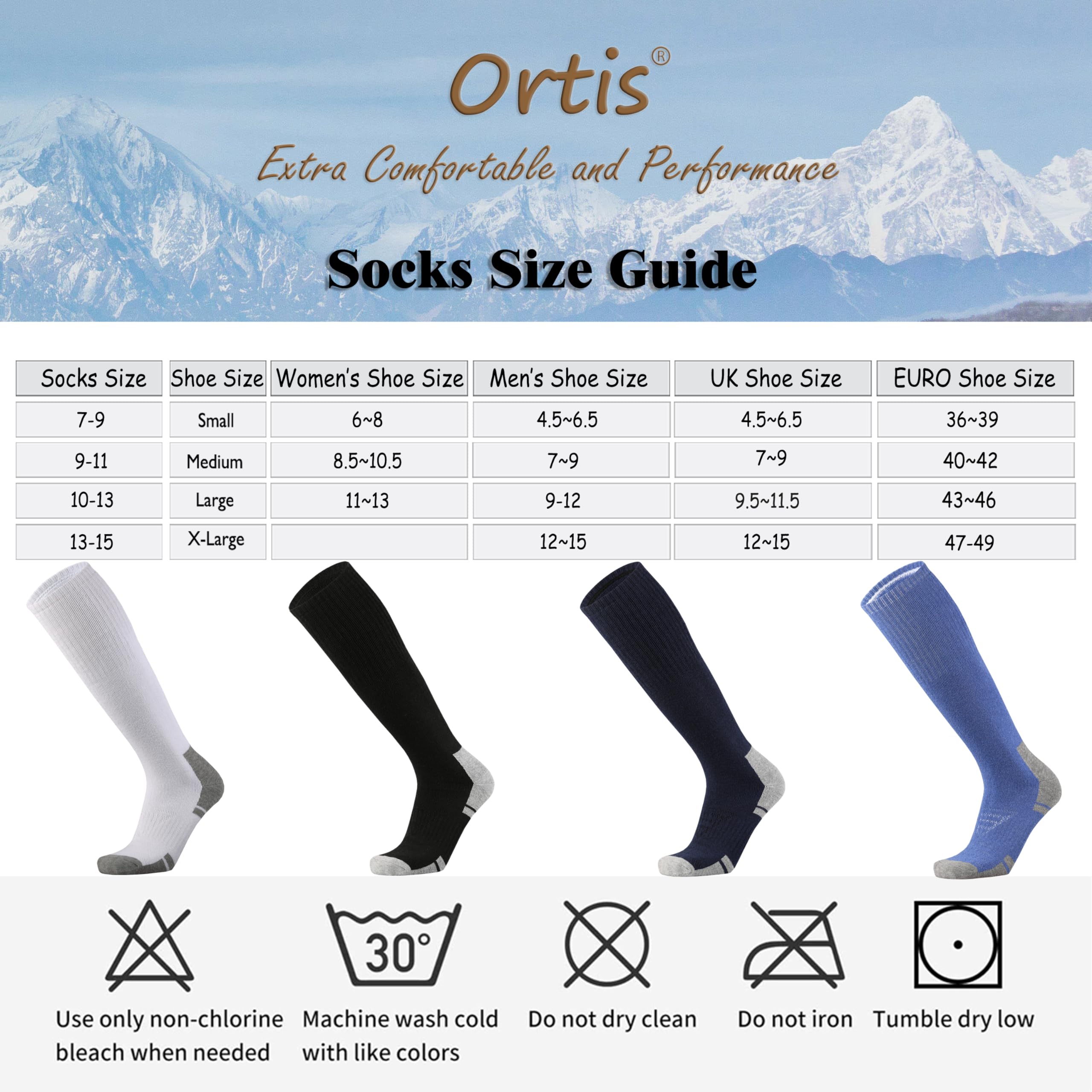 Ortis Cotton Full Cushion Over the Calf Socks OTC Knee High Thick Moisture Wicking Breathable Work Boot Thermal Warm(NavyBLue XL)