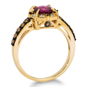 LE VIAN 2/5 Carat Diamond and 0.90 Carat Cushion Cut Garnet Halo Ring for Women in 14k Yellow Gold (Brown/H-I, SI1-SI2 / VS2-SI1, cttw) Promise Anniversary Ring Size 7.25