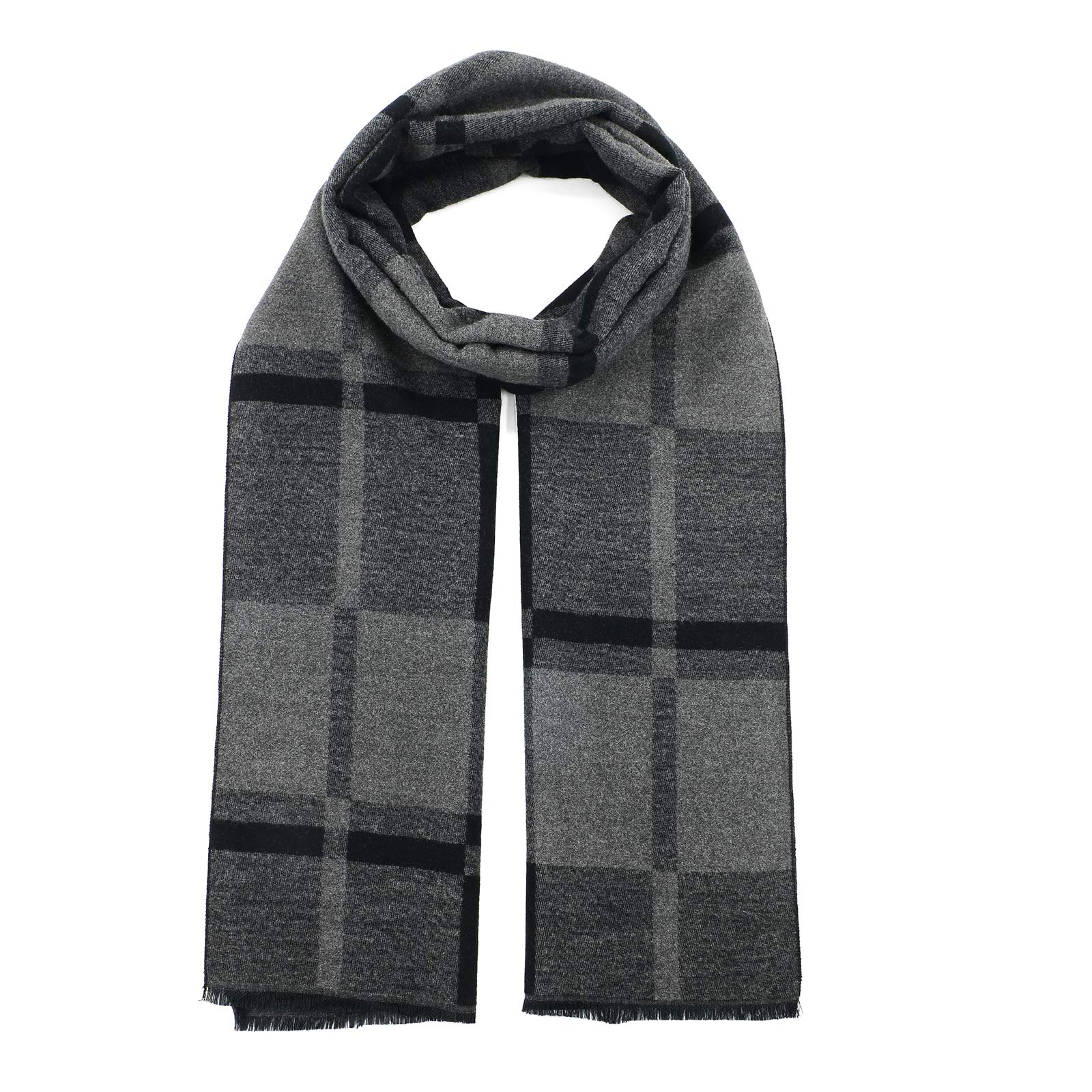 American Trends Mens Winter Warm Cashmere Scarf Plaid Tassel Scarf for Men Soft Long Cotton Scarves Black Grey Square