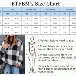 BTFBM Women Sherpa Pullover Quarter Zip Long Sleeve Fluffy Soft Fleece Jackets Sweaters Sweatshirts Hoodies Outwear Coat (Plaid Black, Medium)