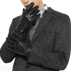 zluxurq luxury mens leather gloves cashmere lined-soft comfortable lambskin