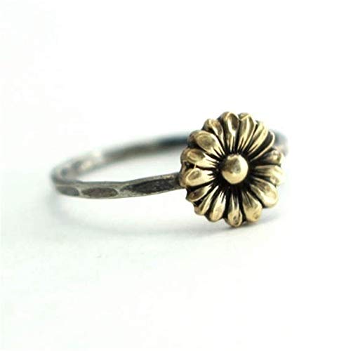 besurJameso Retro Sunflower Ring 925Silver Delicate Sunflower Ring Bride Wedding Gifts Jewelry，Petal Ring Womens (size 7)