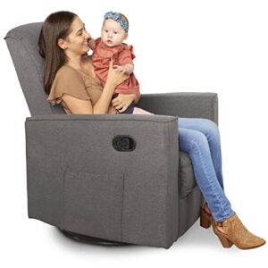 evolur raleigh upholstered plush seating glider swivel, recliner, glider for nursery in rustic grey, greenguard gold certified, modern nursery recliner, environmentally conscious glider